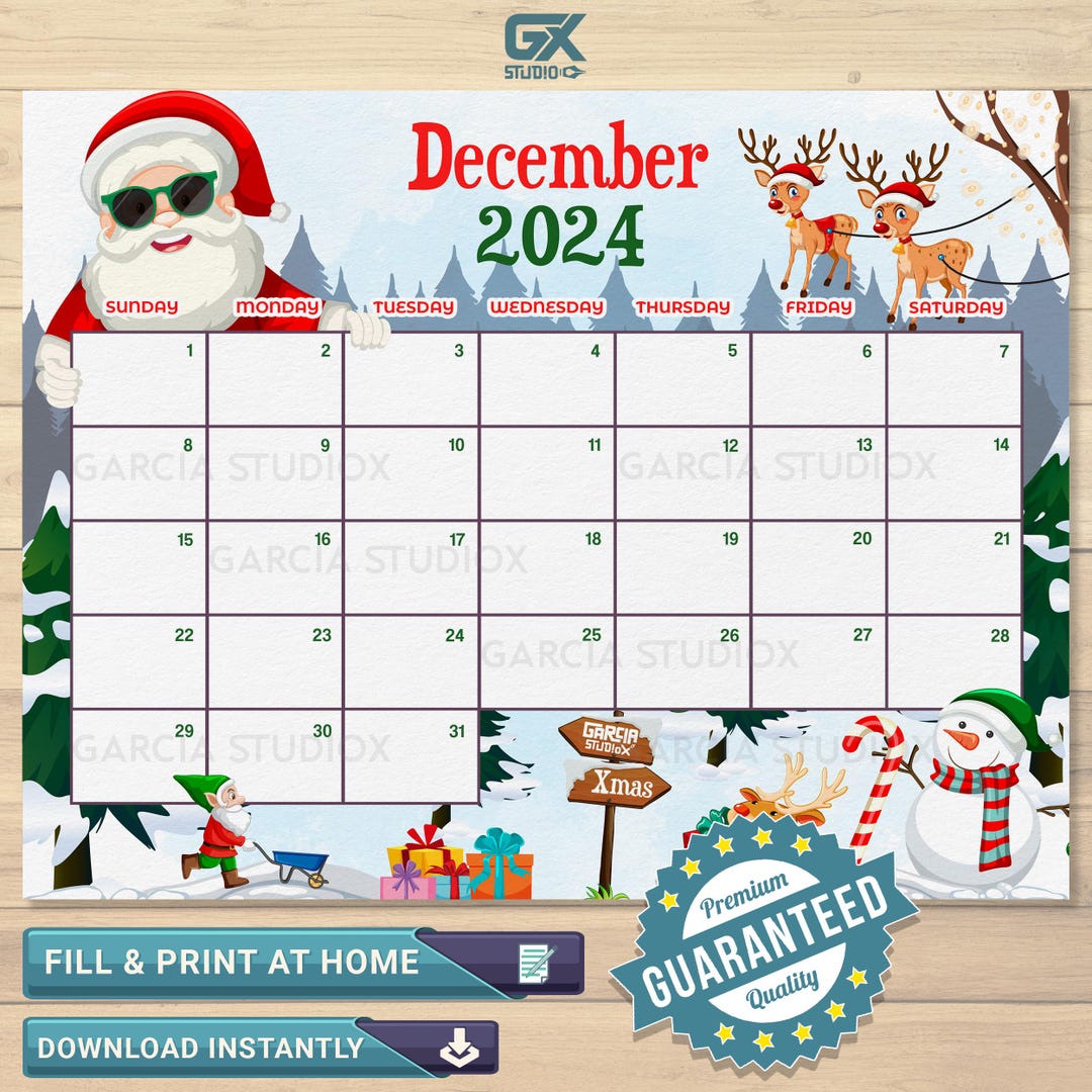 EDITABLE December 2024 Calendar, Fillable Christmas Planner, Monthly ...