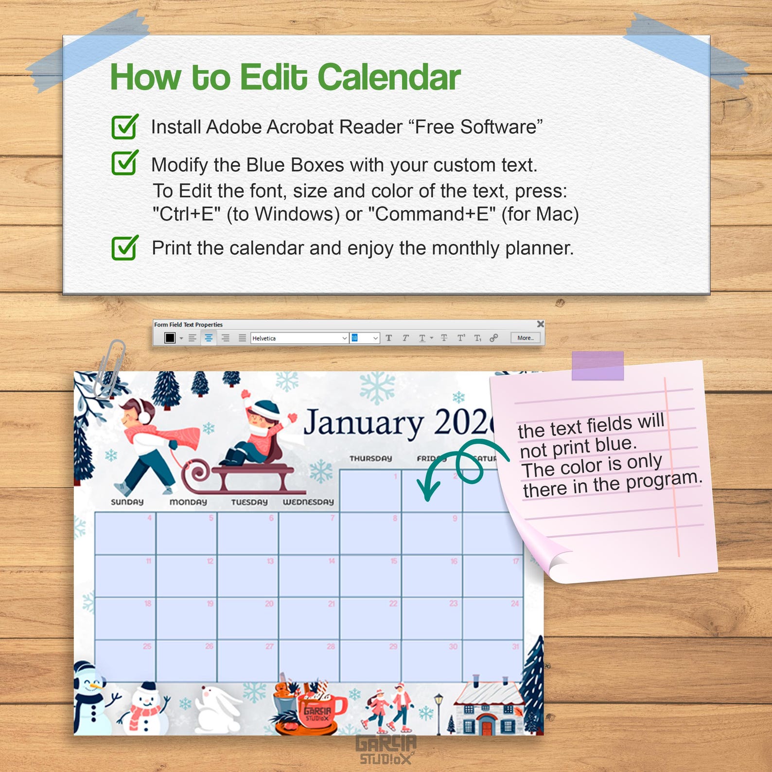 EDITABLE January 202 Calendar - Printable PDF With Holidays, Blank ...