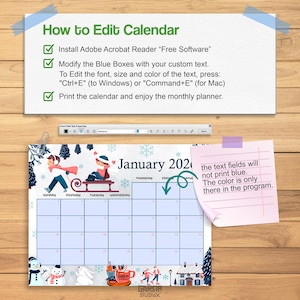 EDITABLE January 202 Calendar - Printable PDF With Holidays, Blank ...