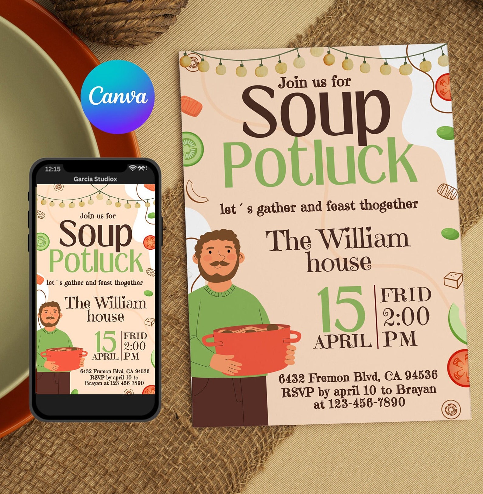 Soup Potluck Invitation Template, Neighborhood Party Invitation, Soup ...