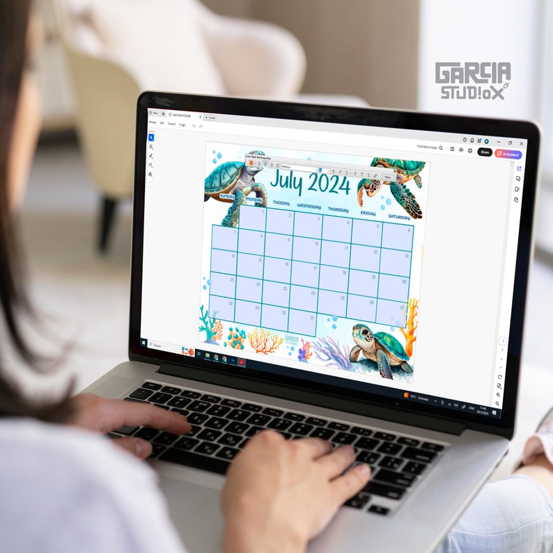 EDITABLE July 2024 Calendar With Sea Turtle Design, Fillable Summer ...