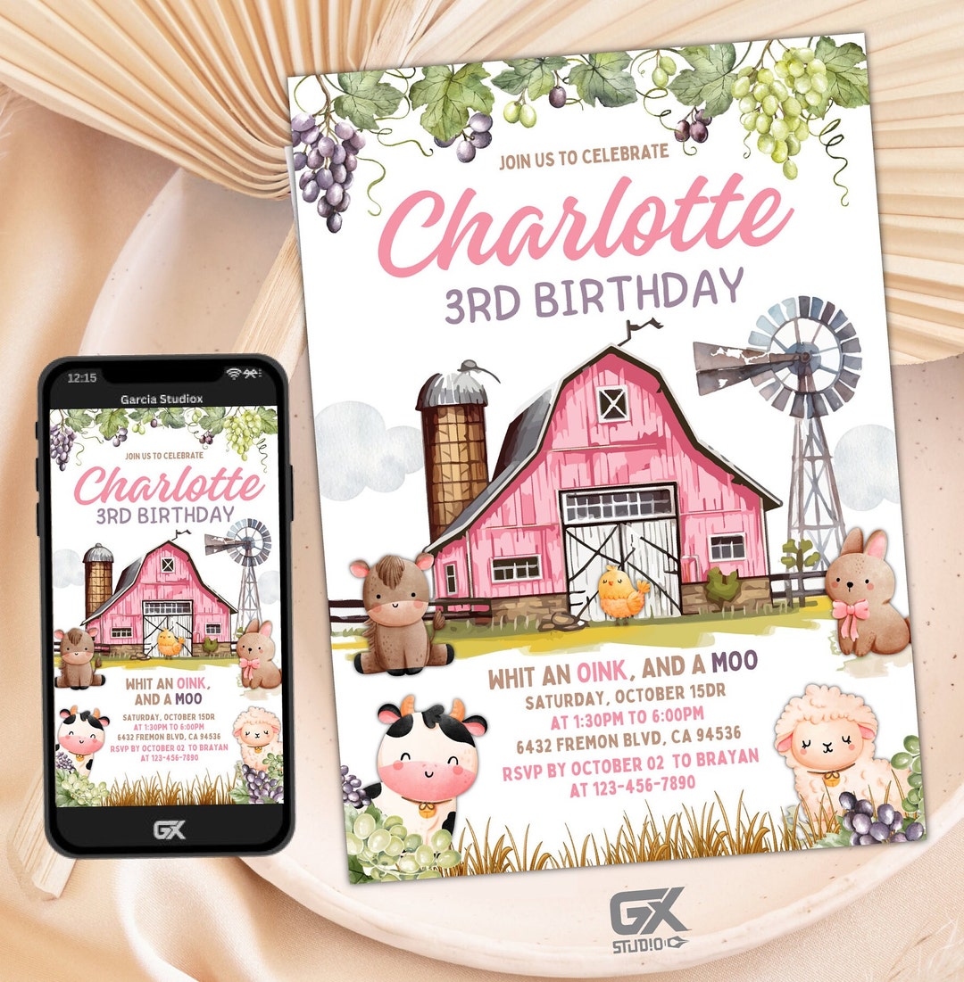 Editable Farm Birthday Invitation, Girl Barn Party, Farm Birthday Party ...