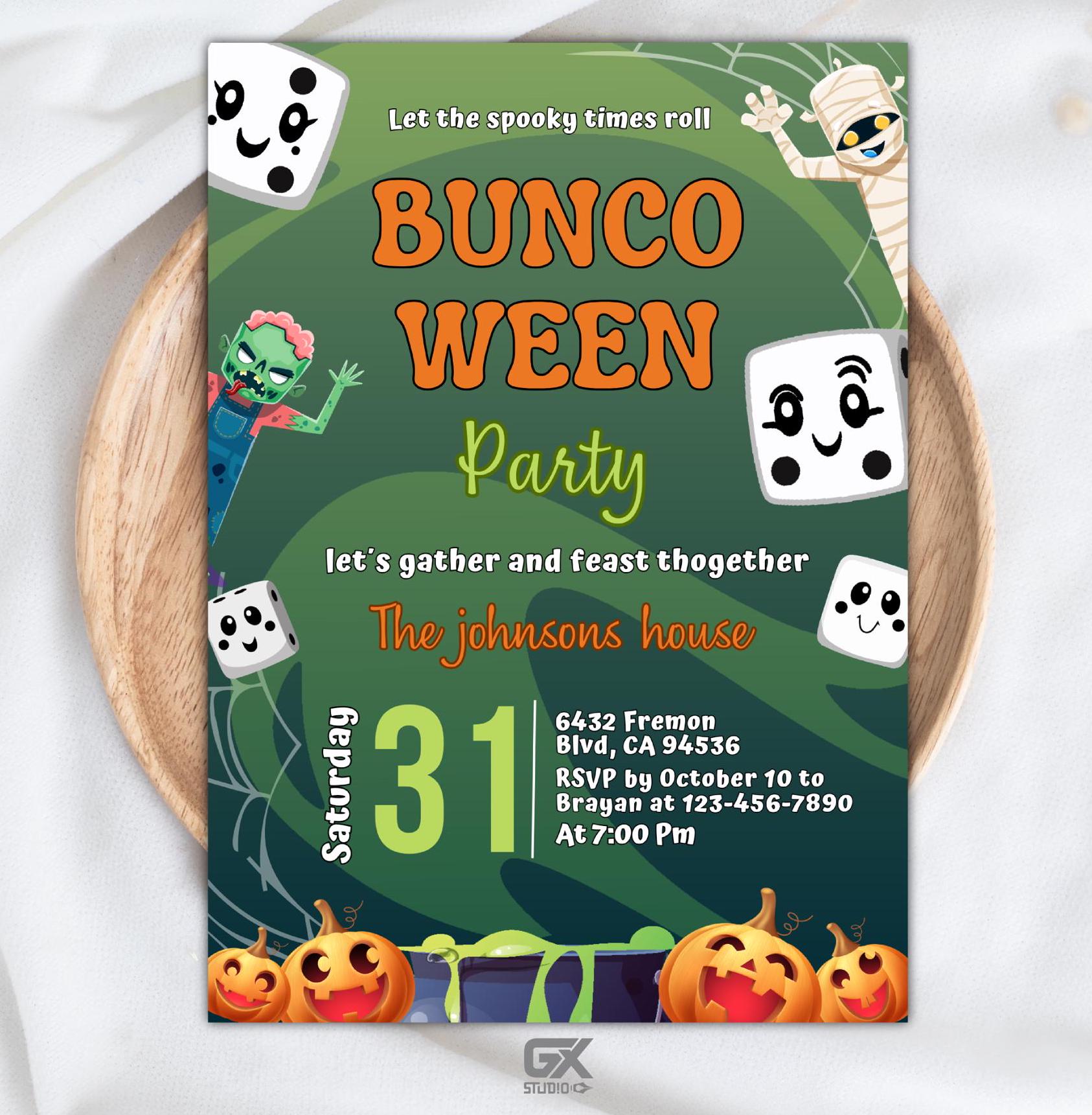 EDITABLE Halloween Bunco Party Invitation, Spooky Themed Digital Invite ...
