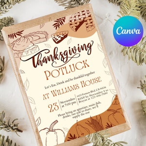 Thanksgiving Potluck, Editable Thanksgiving Potluck Invitation Template ...