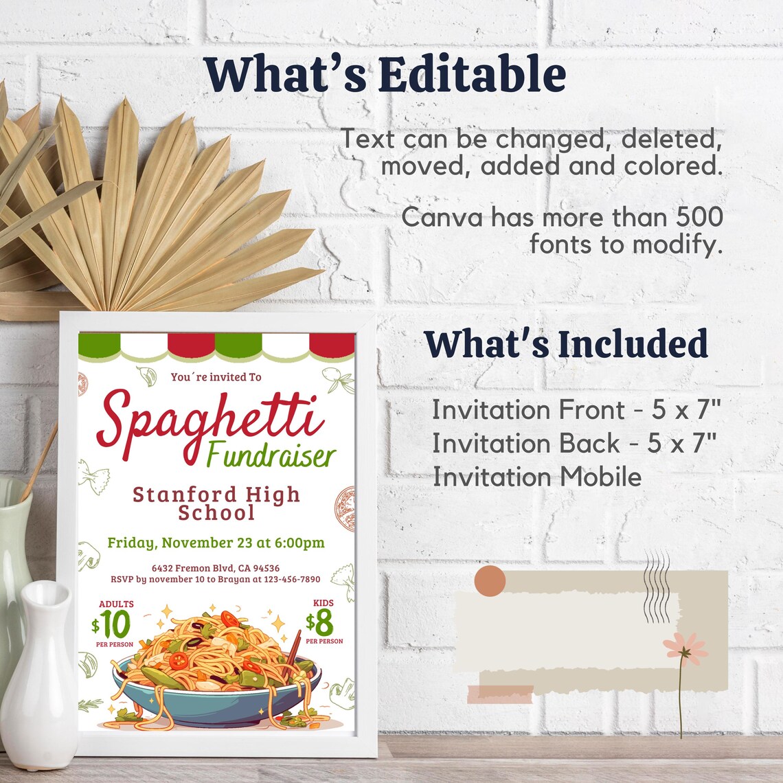 Editable Spaghetti Fundraiser Invitation, Neighborhood Event Flyer ...