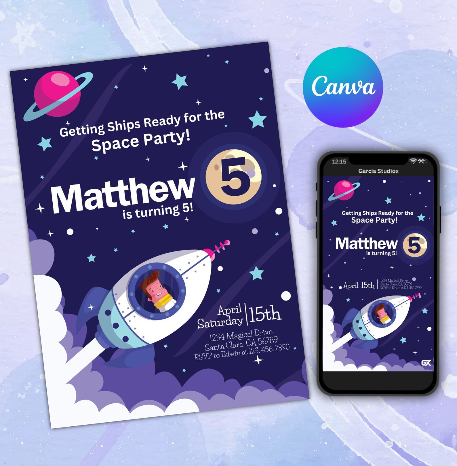 Space Birthday Invitation, Editable Outer Space Invitations, Template ...