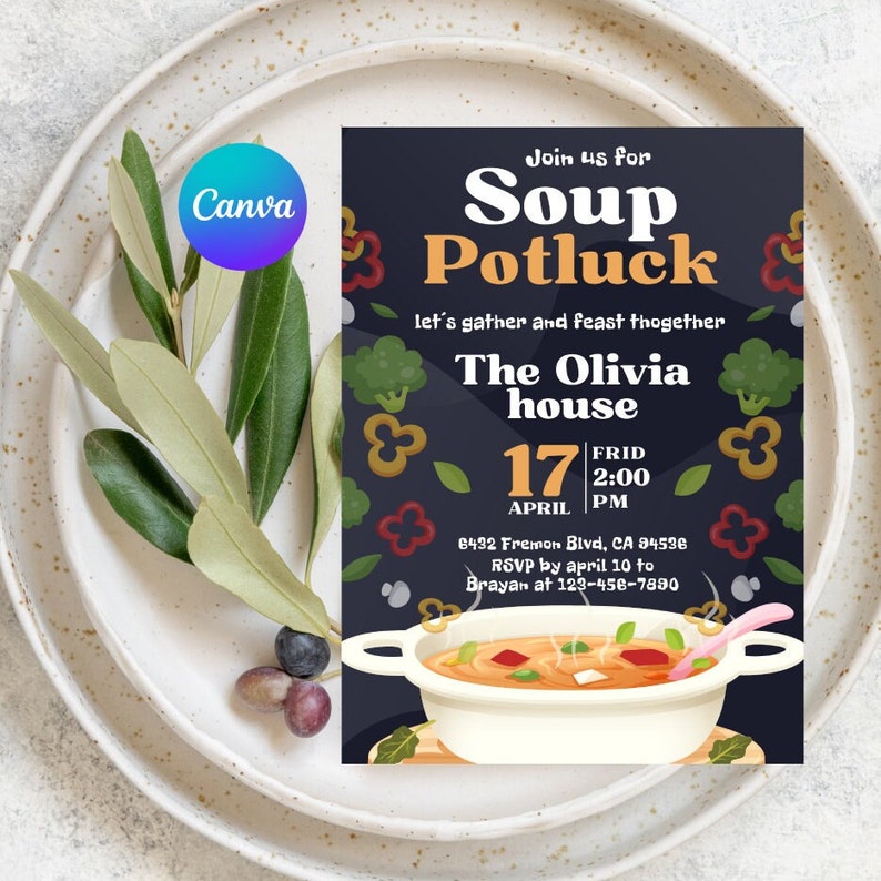 Soup Potluck Invitation Template, Soup Potluck Invite, Soup Potluck ...
