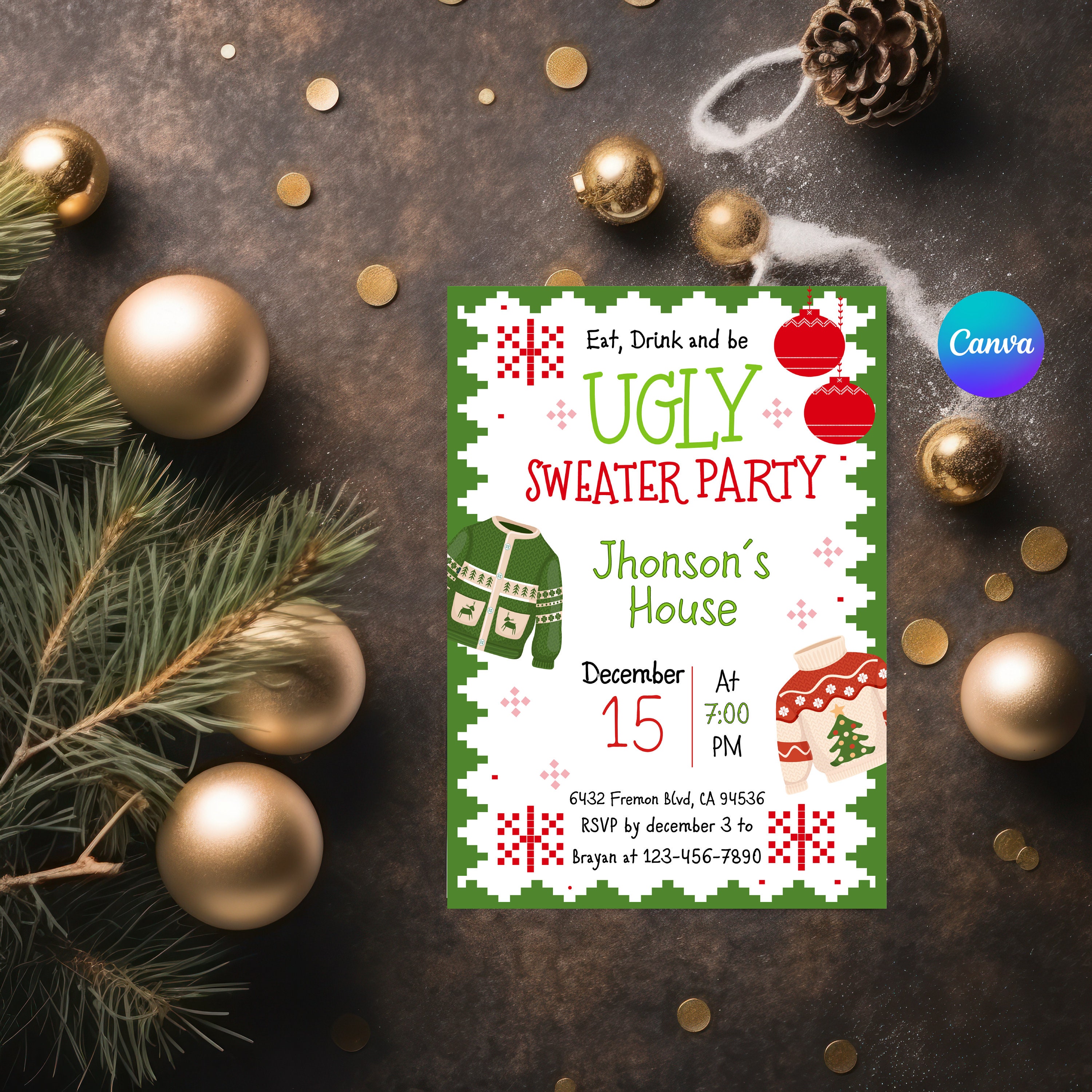 Editable Ugly Sweater Party Invitation, Ugly Sweater Christmas Party ...