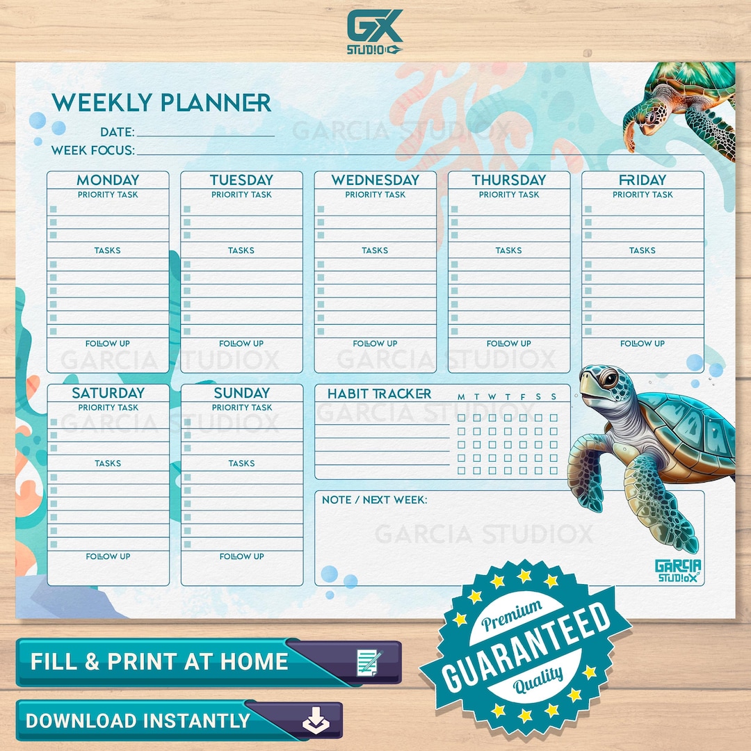 Best Weekly Planner Sea Turtle Design | Improve Your Weekly ...