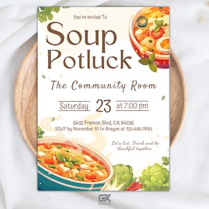 EDITABLE Soup Potluck Invitation, Church, Community, Event, Soup Party ...