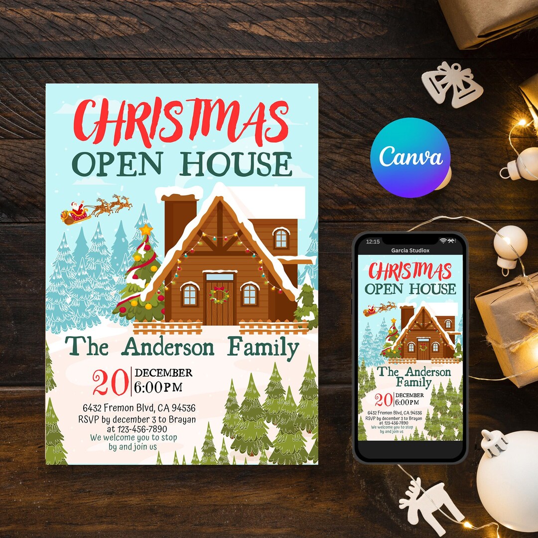 Christmas Open House Invitation Template, Editable Christmas Open House ...