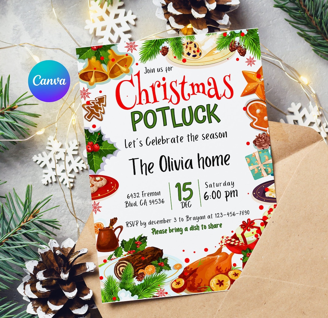 Holiday Potluck Dinner Party Invitation, Editable Invitation Christmas ...