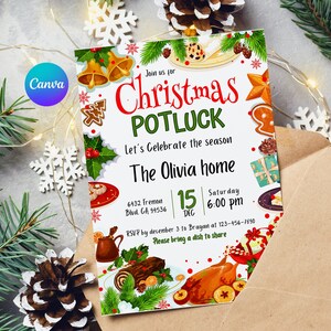 Holiday Potluck Dinner Party Invitation, Editable Invitation Christmas ...