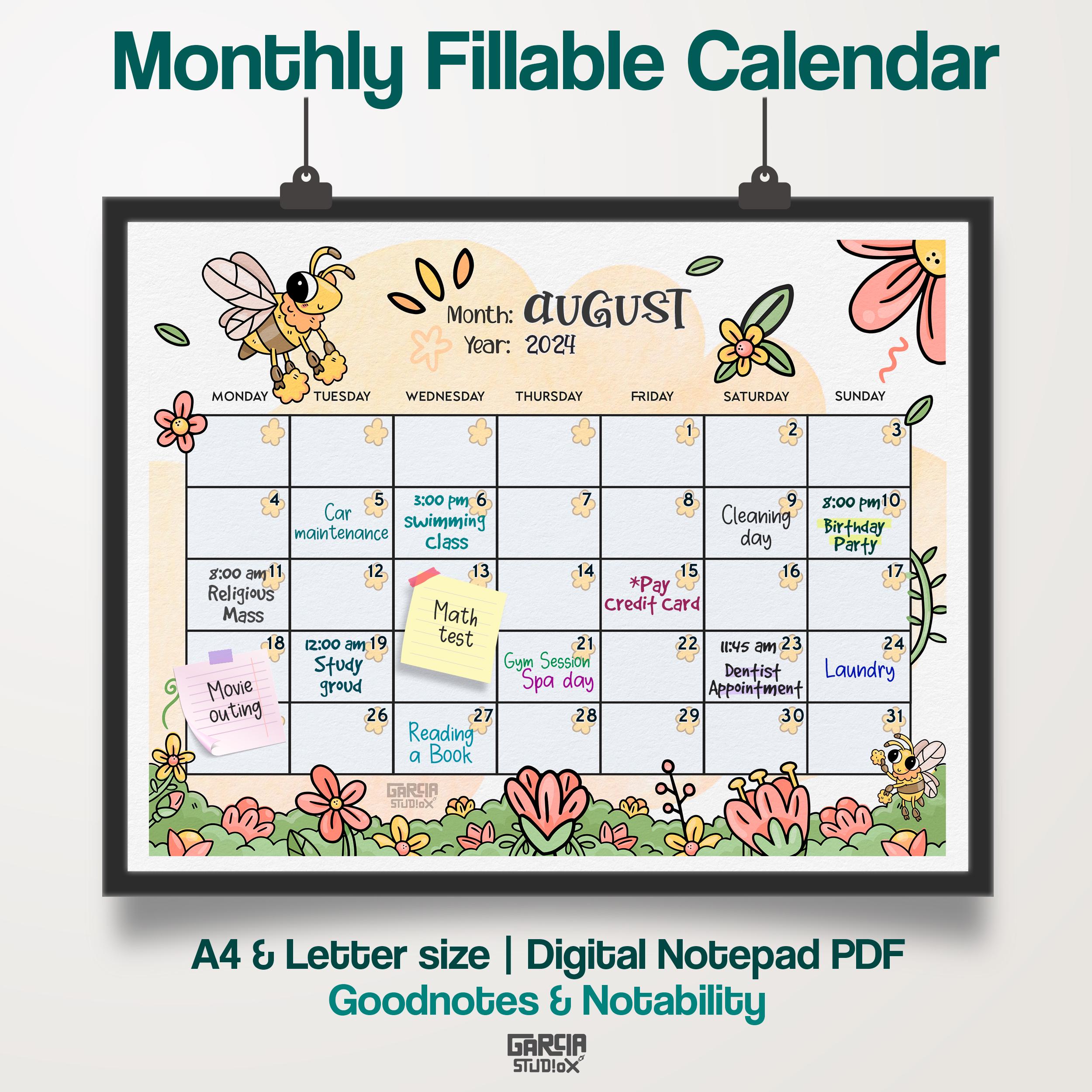 Monthly Calendar Undated | Bee Design, Editable and Printable File With ...
