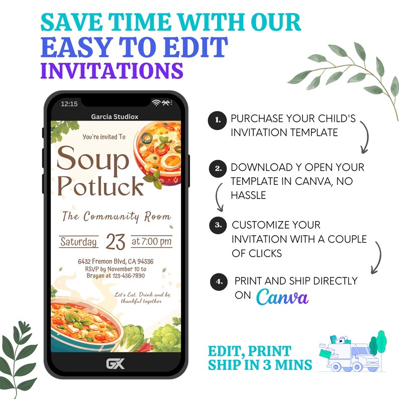 EDITABLE Soup Potluck Invitation, Church, Community, Event, Soup Party ...
