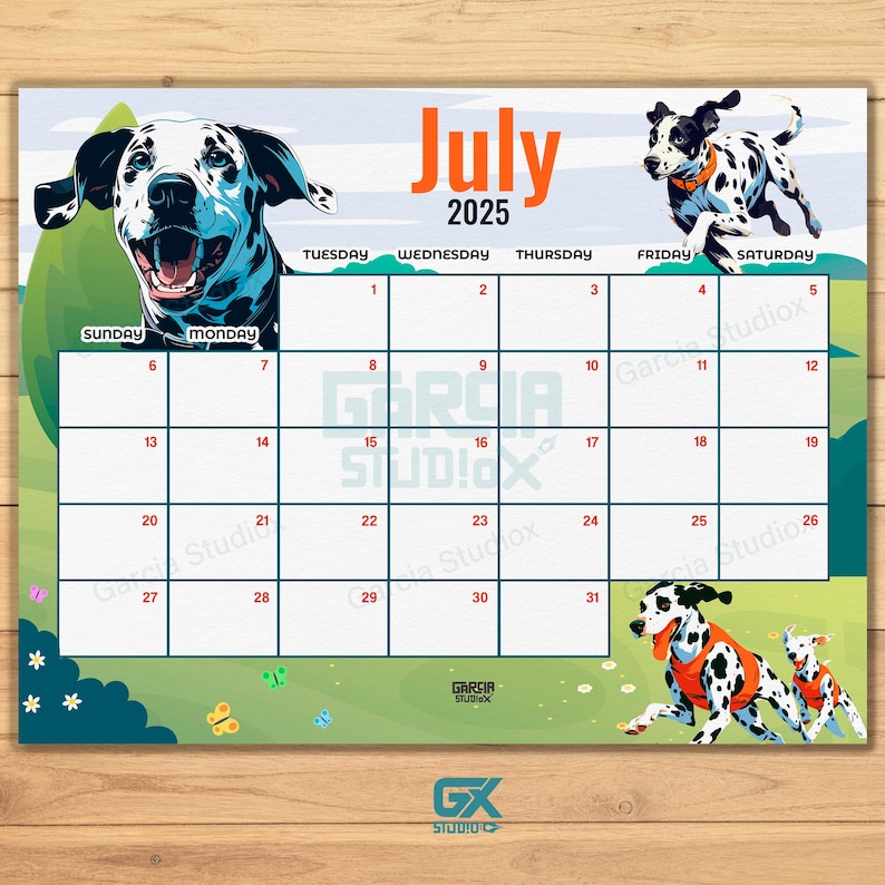 July 2025 Dalmatian Calendar: Printable Editable Monthly Planner (PDF ...