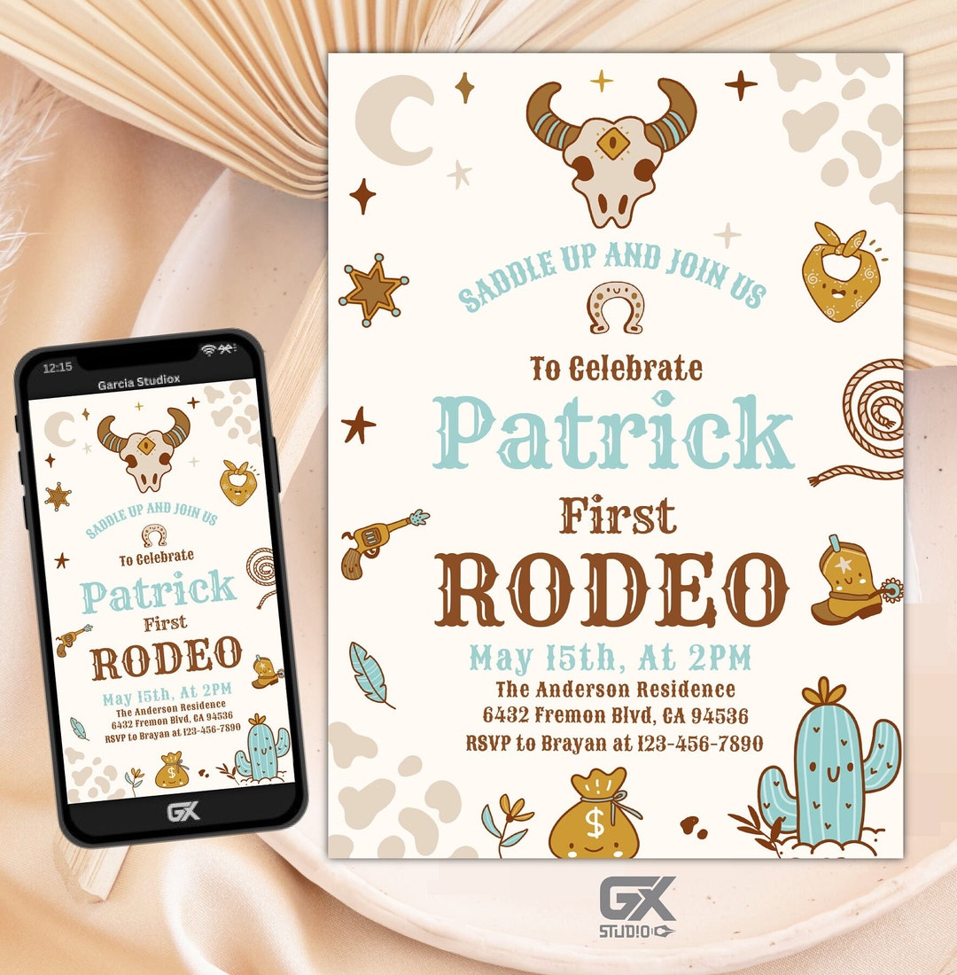 Editable My First Rodeo Invitation Cowboy Invitation Birthday ...