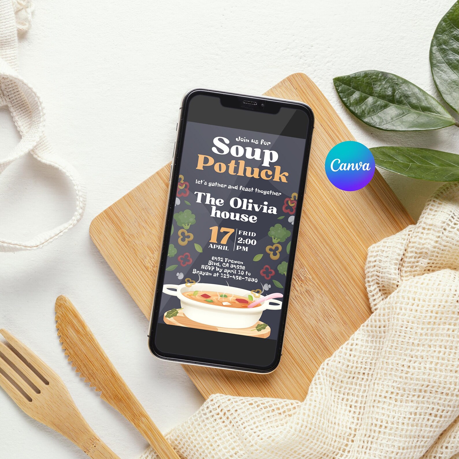 Soup Potluck Invitation Template, Soup Potluck Invite, Soup Potluck ...