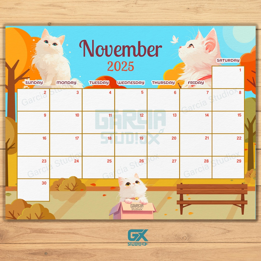 EDITABLE November 2025 Angora Cat Calendar, Monthly Planner, Pet ...