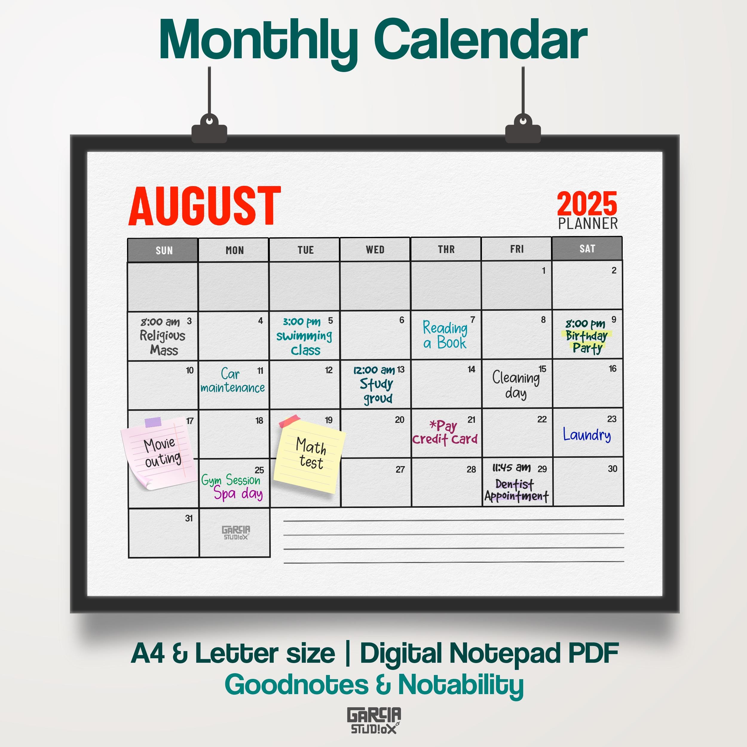EDITABLE August 2025 Calendar, Fillable Planner, Monthly Schedule for ...
