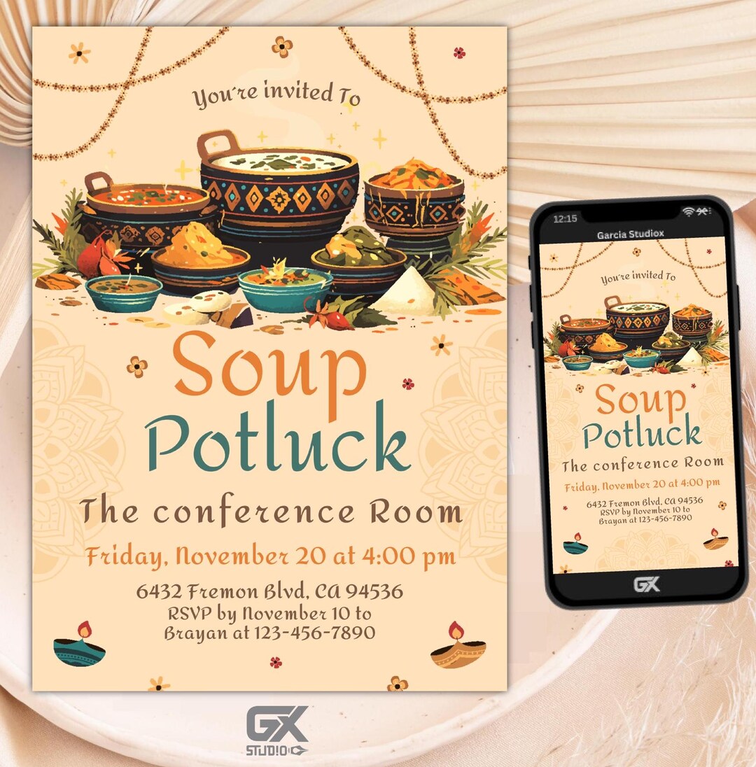 Editable Hindu Soup Potluck Invitation, Mandalas & Traditional ...