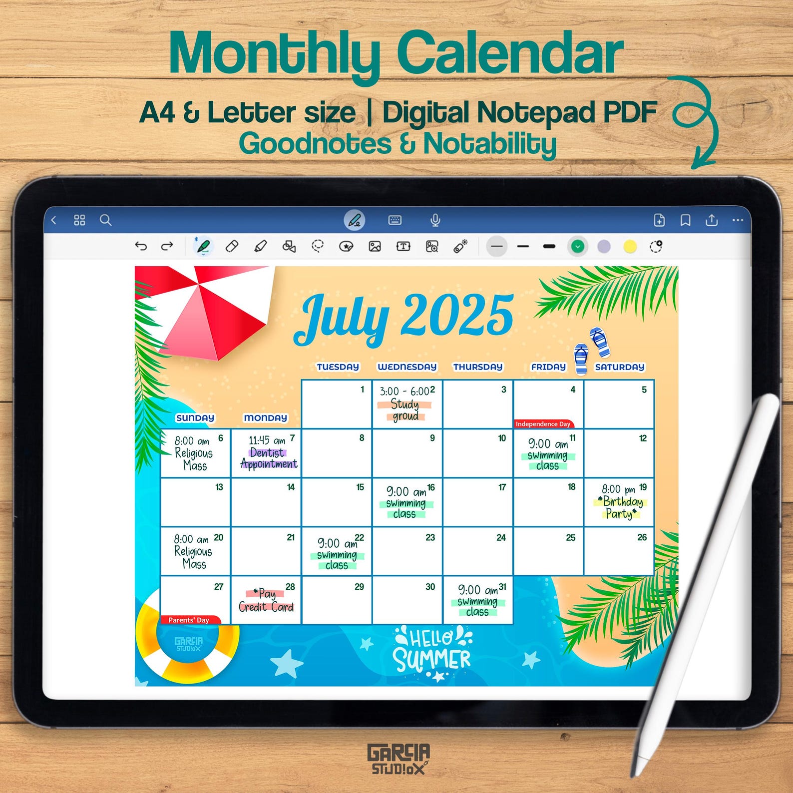 EDITABLE July 2025 Calendar, Fillable Beach Planner, Monthly Schedule ...