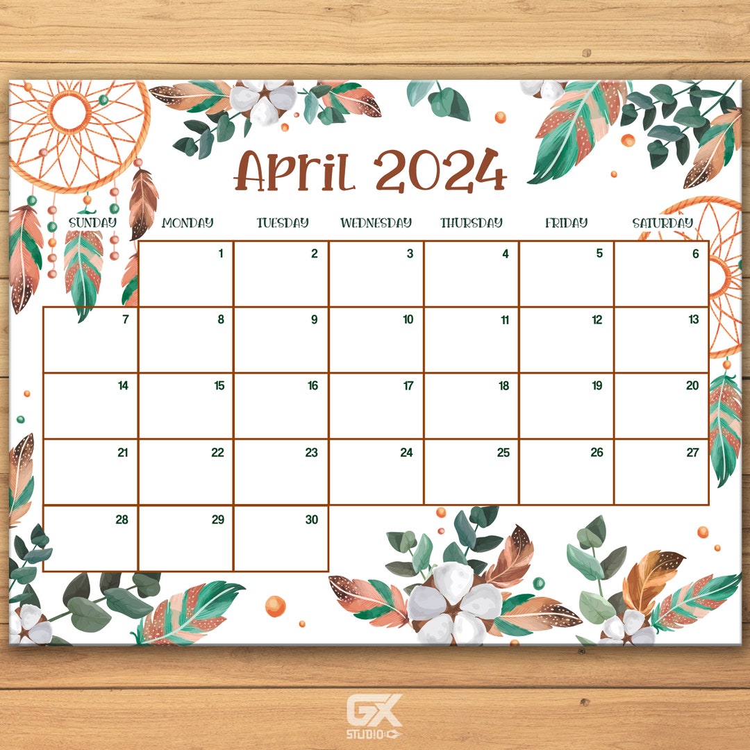 EDITABLE April 2024 Calendar, Fillable Spring Planner, Monthly Schedule ...