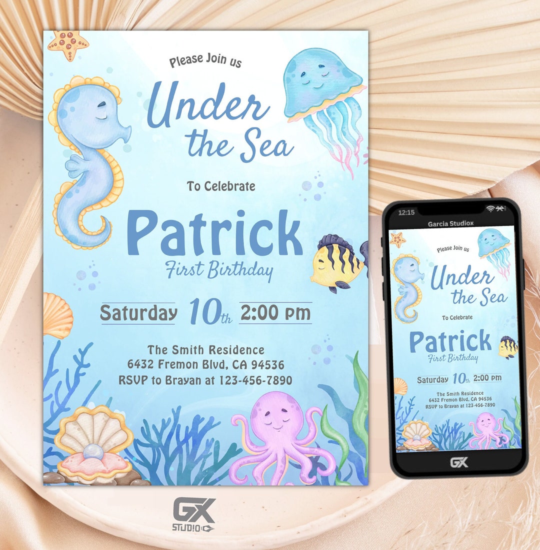 Under the Sea Birthday Invitation Template, Editable Ocean Animals ...