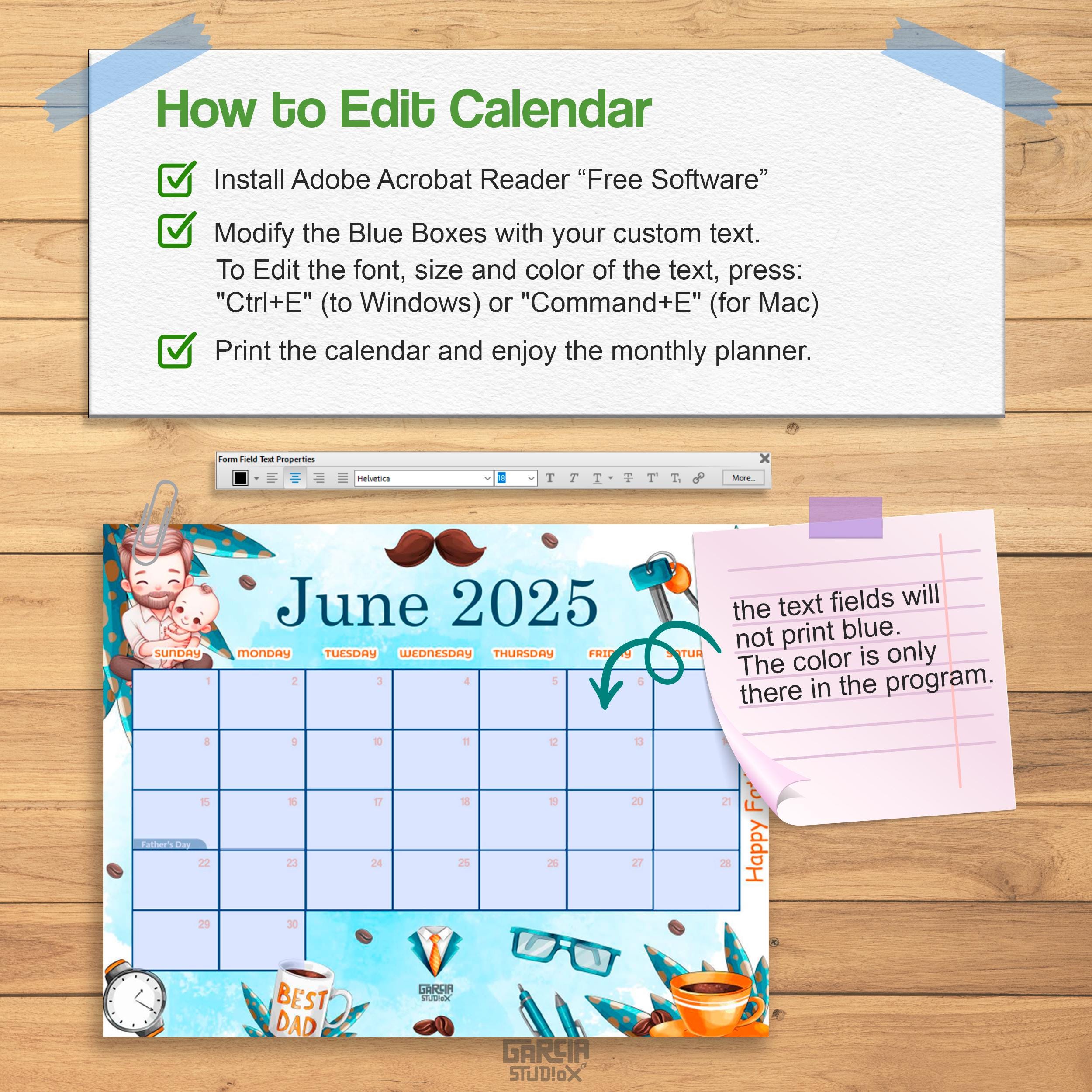 EDITABLE Printable June 2025 Calendar, Fillable Summer Planner, Monthly ...