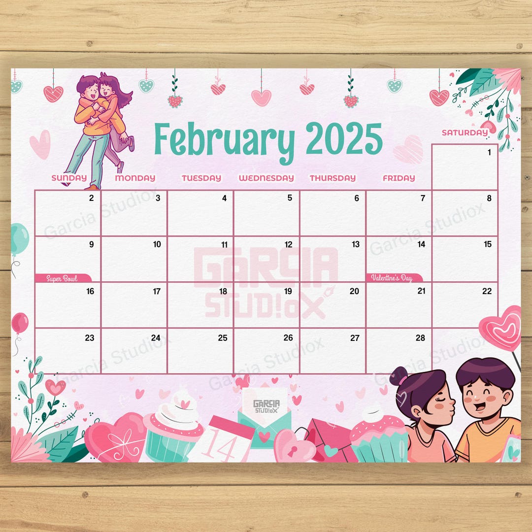 Editable February 2025 Calendar for Kids: Printable and Digital Monthly ...