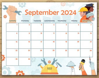 Editable SEPTEMBER 2024 Calendar, Labor Day, Printable Monthly Calendar ...