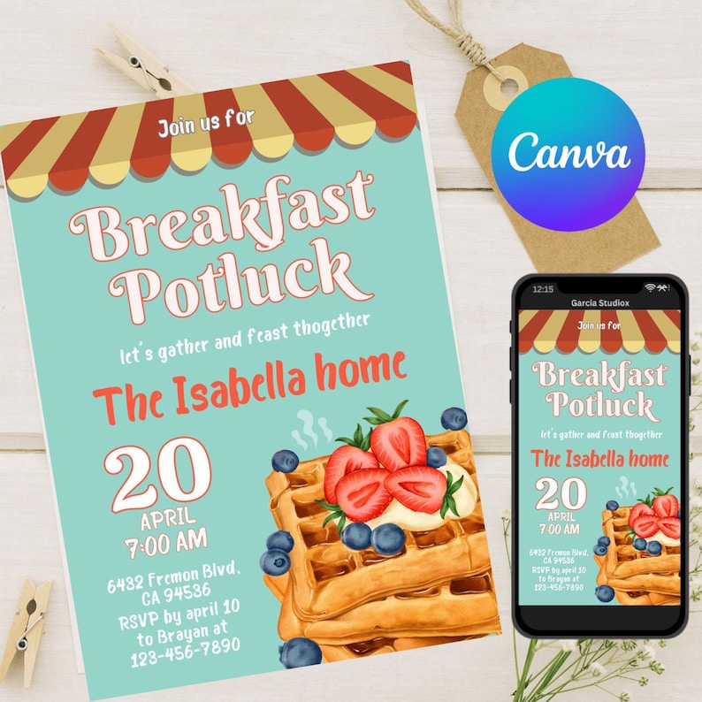 Potluck Breakfast Invitation, Templete Breakfast Editable, Invitation ...