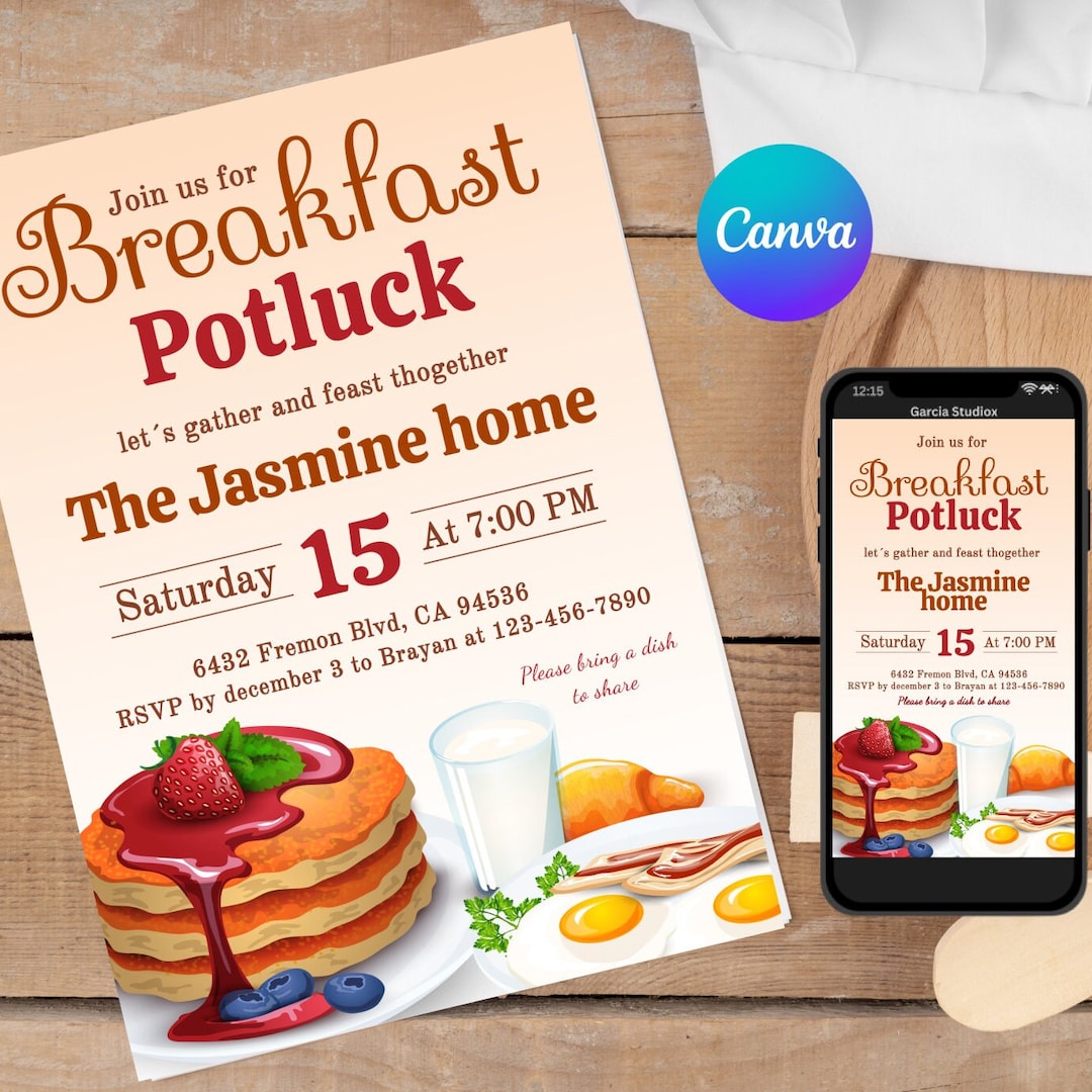 Breakfast Potluck Invitation Template, Potluck Invitation, Potluck ...