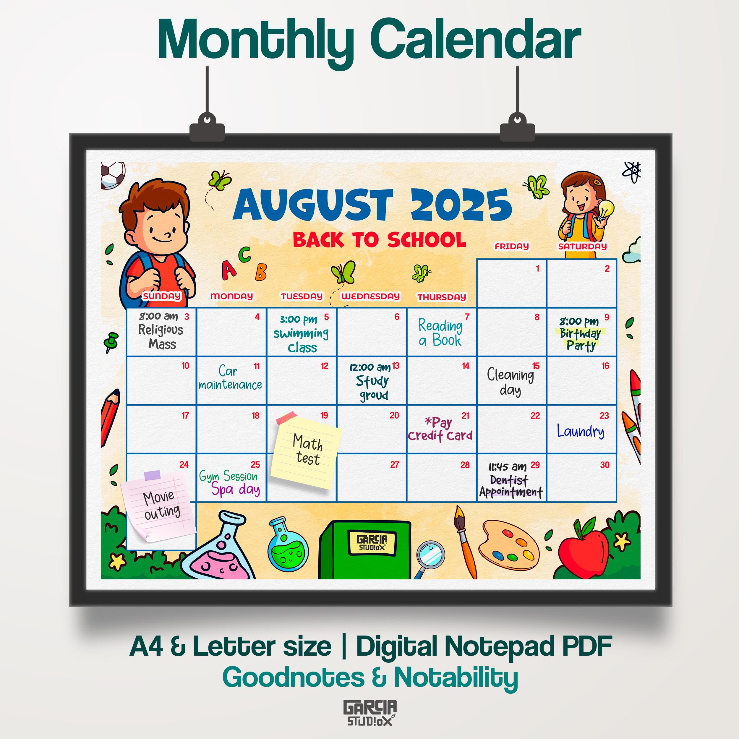 EDITABLE August 2025 Calendar, Fillable Back to School Planner, Monthly ...