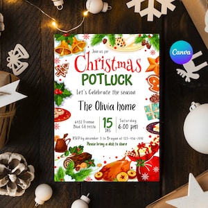 Holiday Potluck Dinner Party Invitation, Editable Invitation Christmas ...