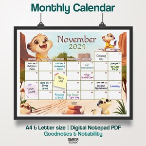 November 2024 Safari Themed Calendar, Editable Meerkat Design ...