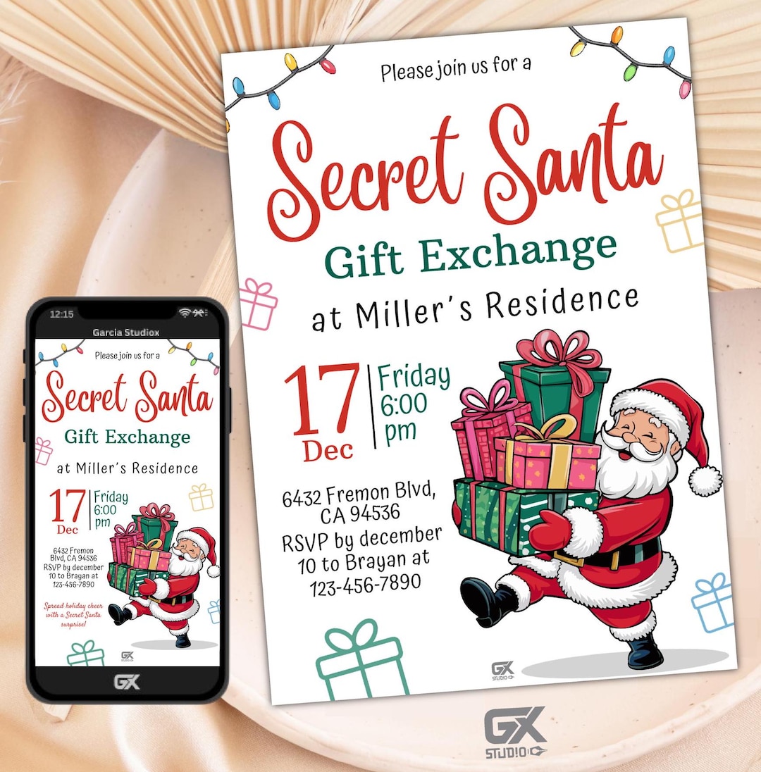EDITABLE Secret Santa Invitation, Digital Holiday Gift Exchange Party Template, Christmas Invite ...