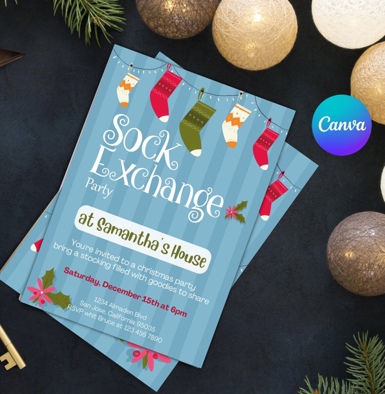 Christmas Stocking Exchange Invitation, Printable Christmas Sock ...