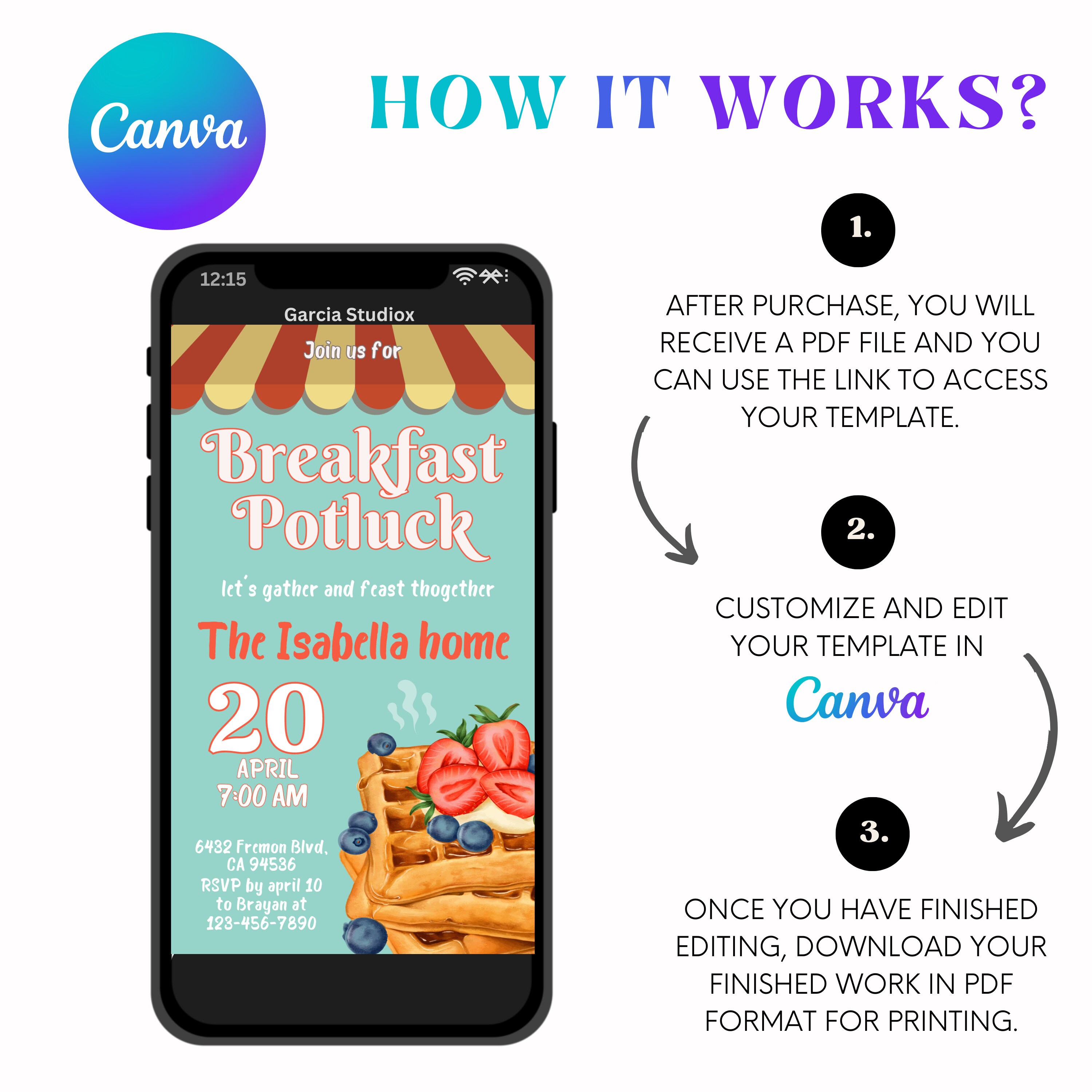 Potluck Breakfast Invitation, Templete Breakfast Editable, Invitation ...