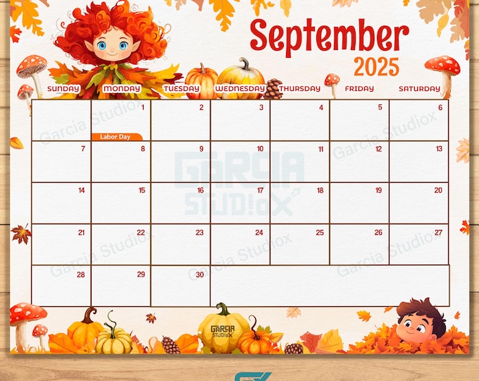 Bearbeitbarer September 2025 Kalender, Herbst Thema Monatlicher ...