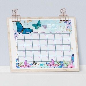 Monthly Calendar Undated | Butterfly Design, Editable and Printable ...