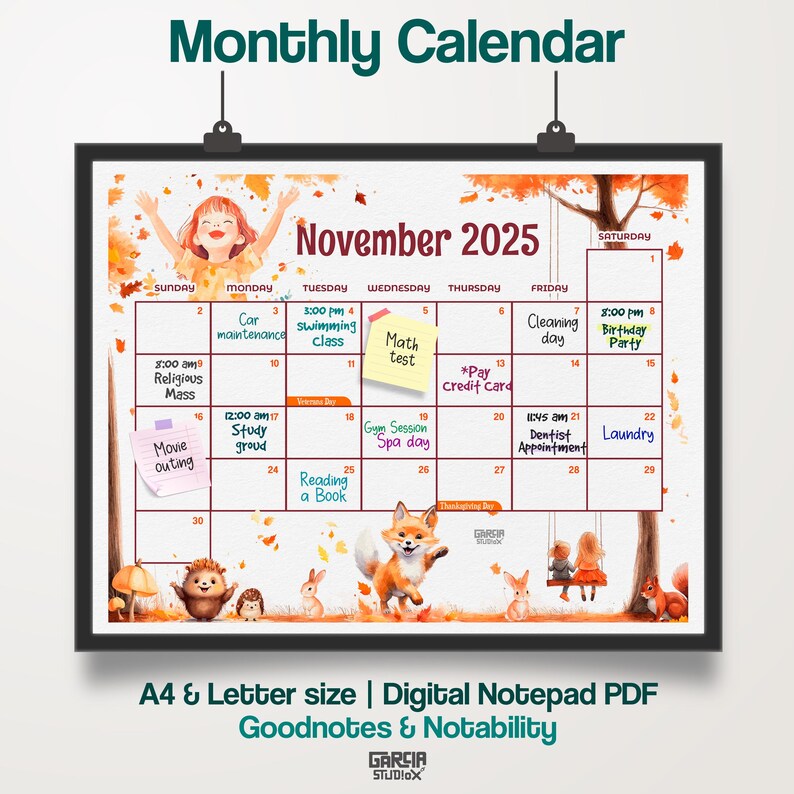 November 2025 Kids Autumn Fun Calendar Printable - Editable PDF ...