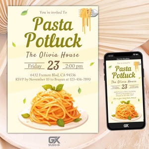 Editable Pasta Potluck Invitation, Italian Food, Spaghetti Design ...