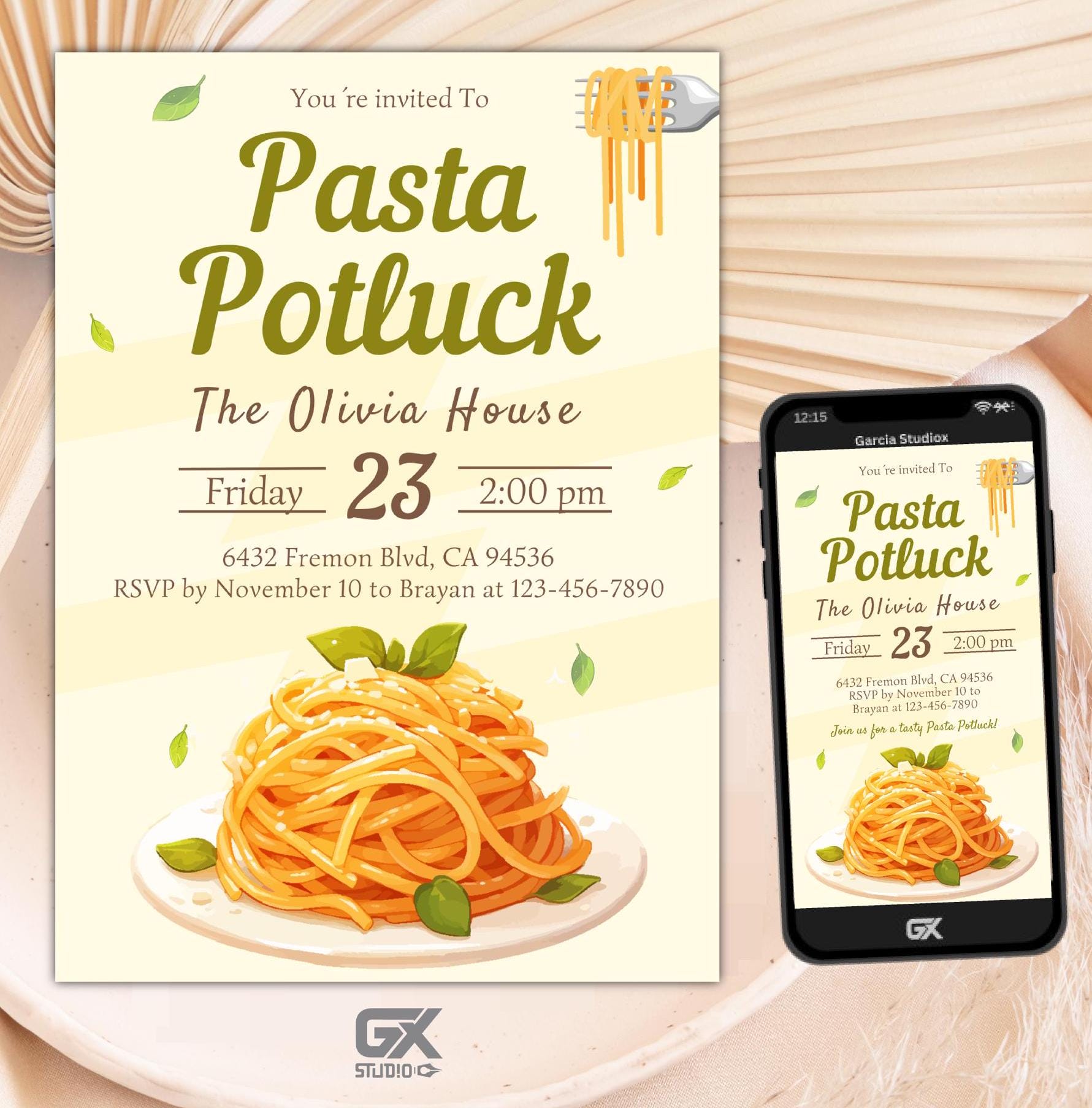 Editable Pasta Potluck Invitation, Italian Food, Spaghetti Design ...
