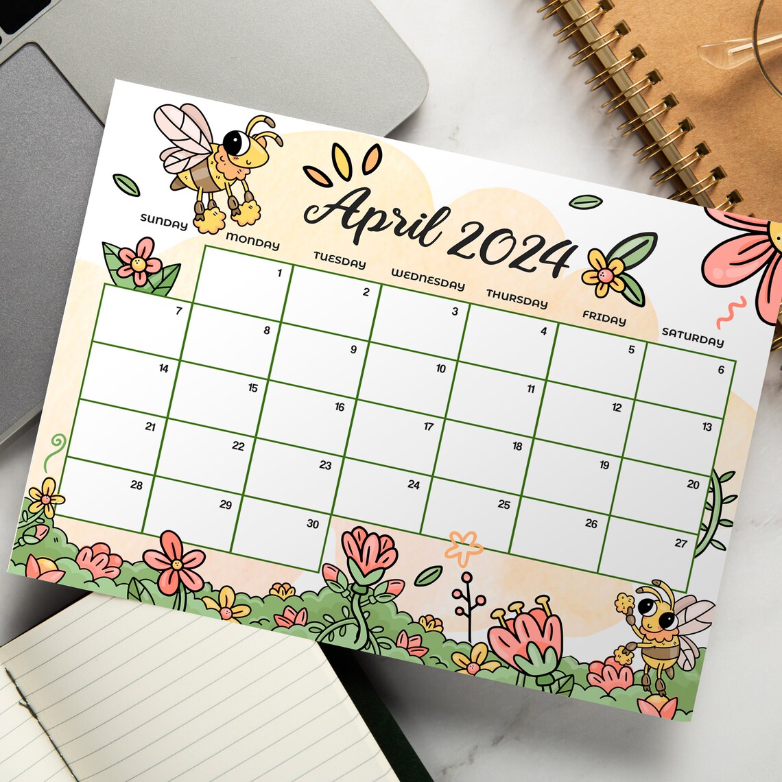 EDITABLE April 2024 Calendar, Fillable Spring Planner, Monthly Schedule ...