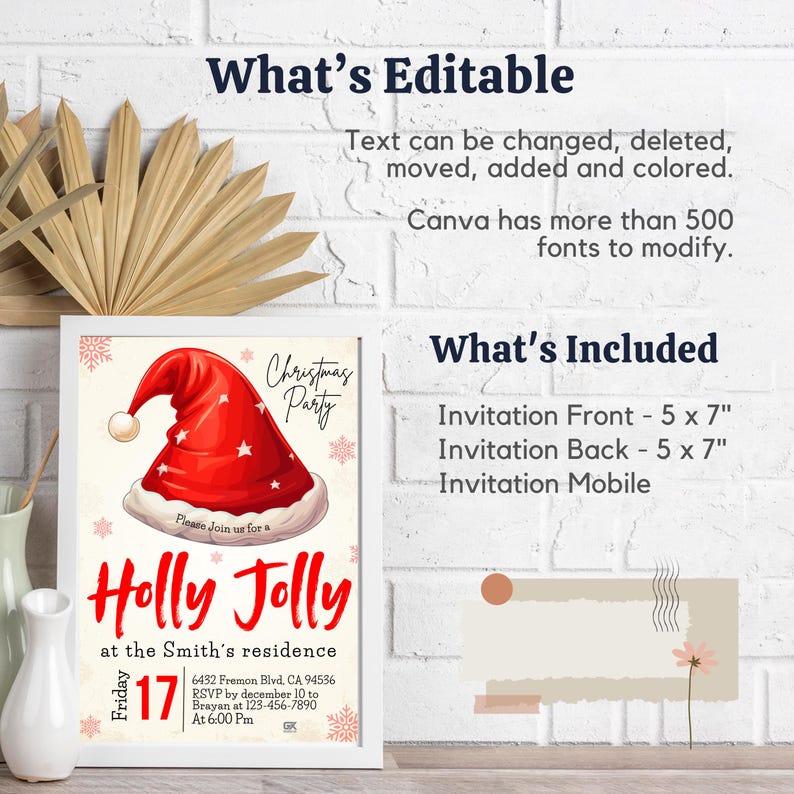 Editable Christmas Party Invitation | Holly Jolly Christmas Party ...