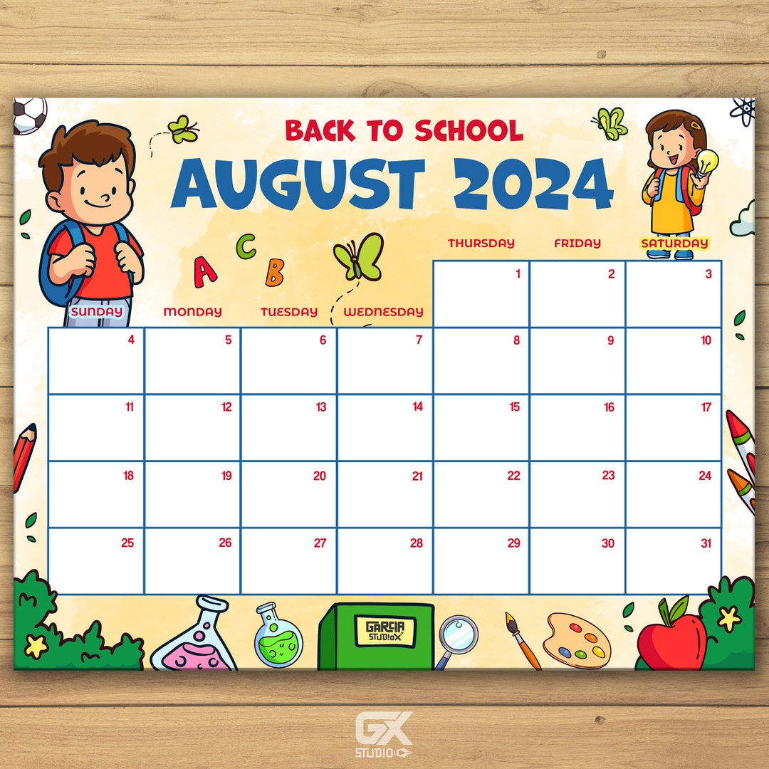 EDITABLE August 2024 Calendar, Fillable Back to School Planner, Monthly ...