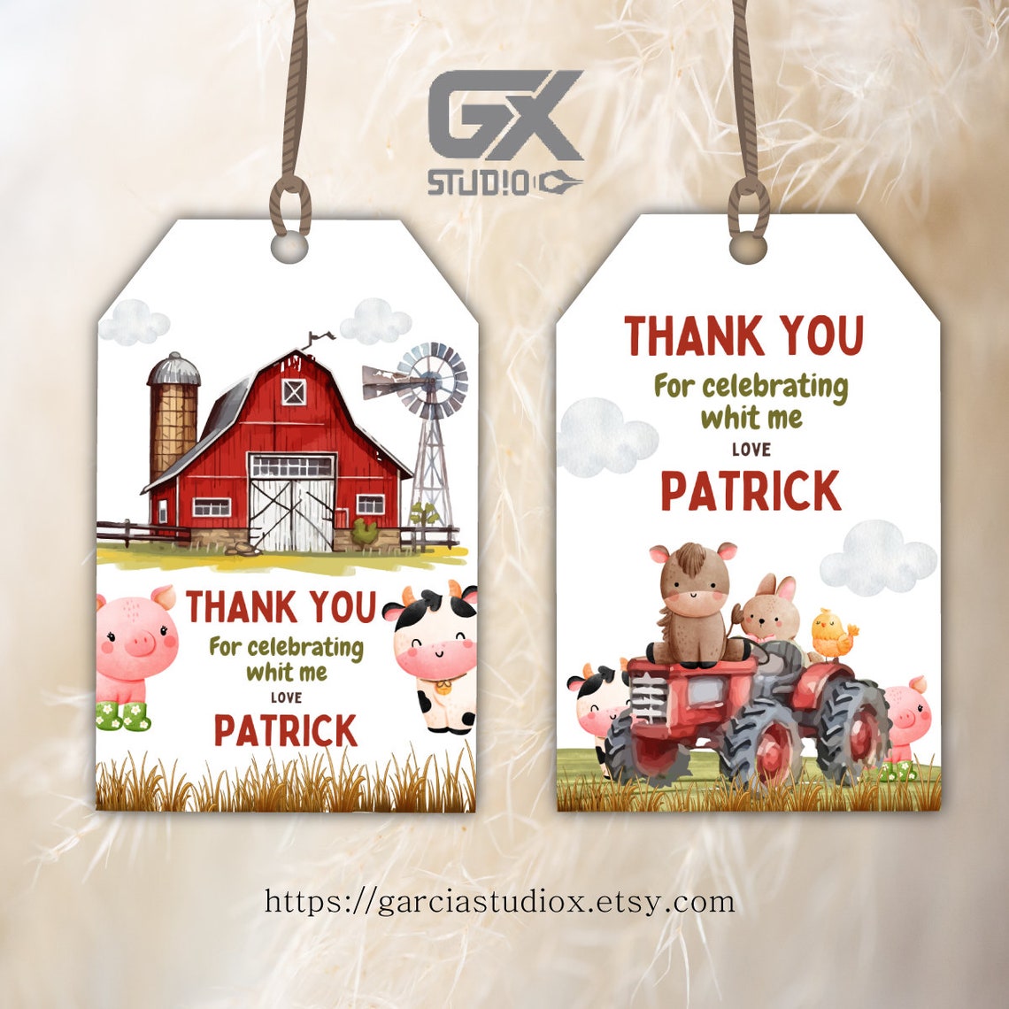 Farm Birthday Thank You Tags, Barnyard Thank You Tags, Farm Birthday ...