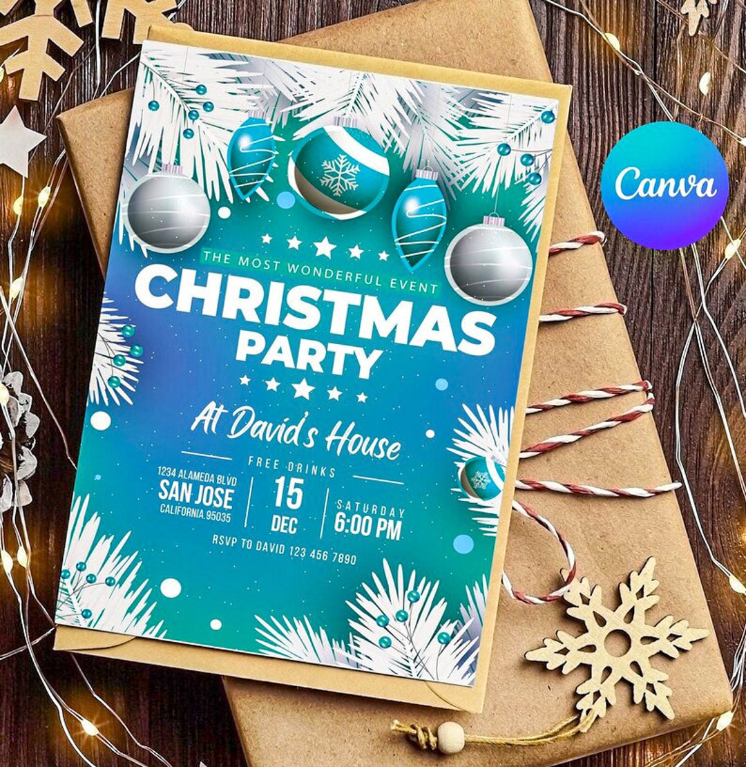 Christmas Party Invite Template, Editable Christmas Party Invitation ...