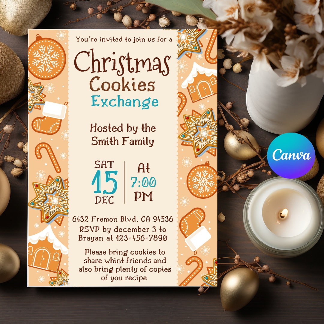 Christmas Cookie Exchange Invitation Template, Editable Christmas Party ...
